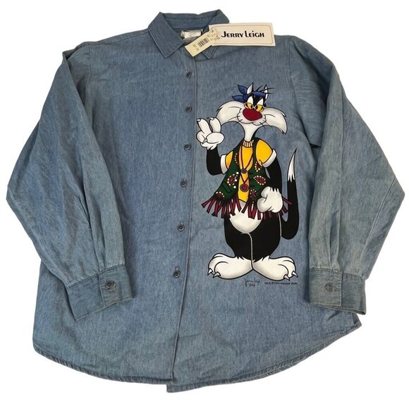 Jerry Leigh | Tops | Jerry Leigh Shirt Vintage Blue Graphic Denim Long ...